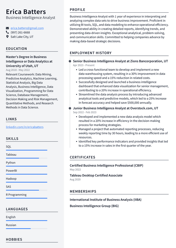 Oracle Business Intelligence Analyst Resume Examples