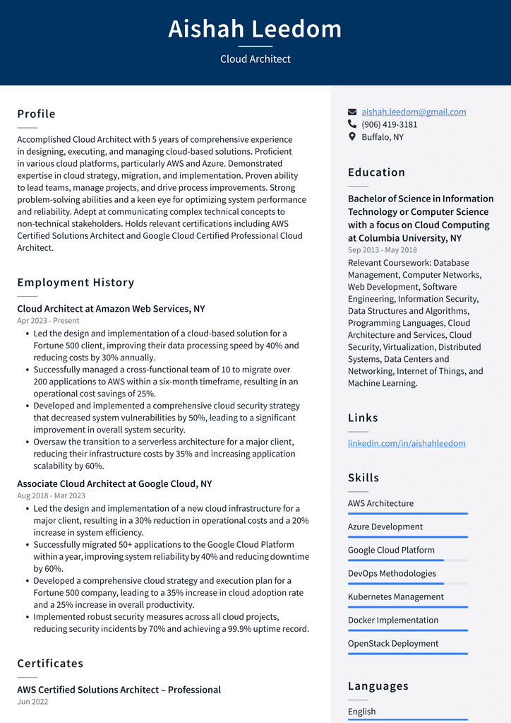 Oracle Cloud Architect Resume Examples | ResumeCat