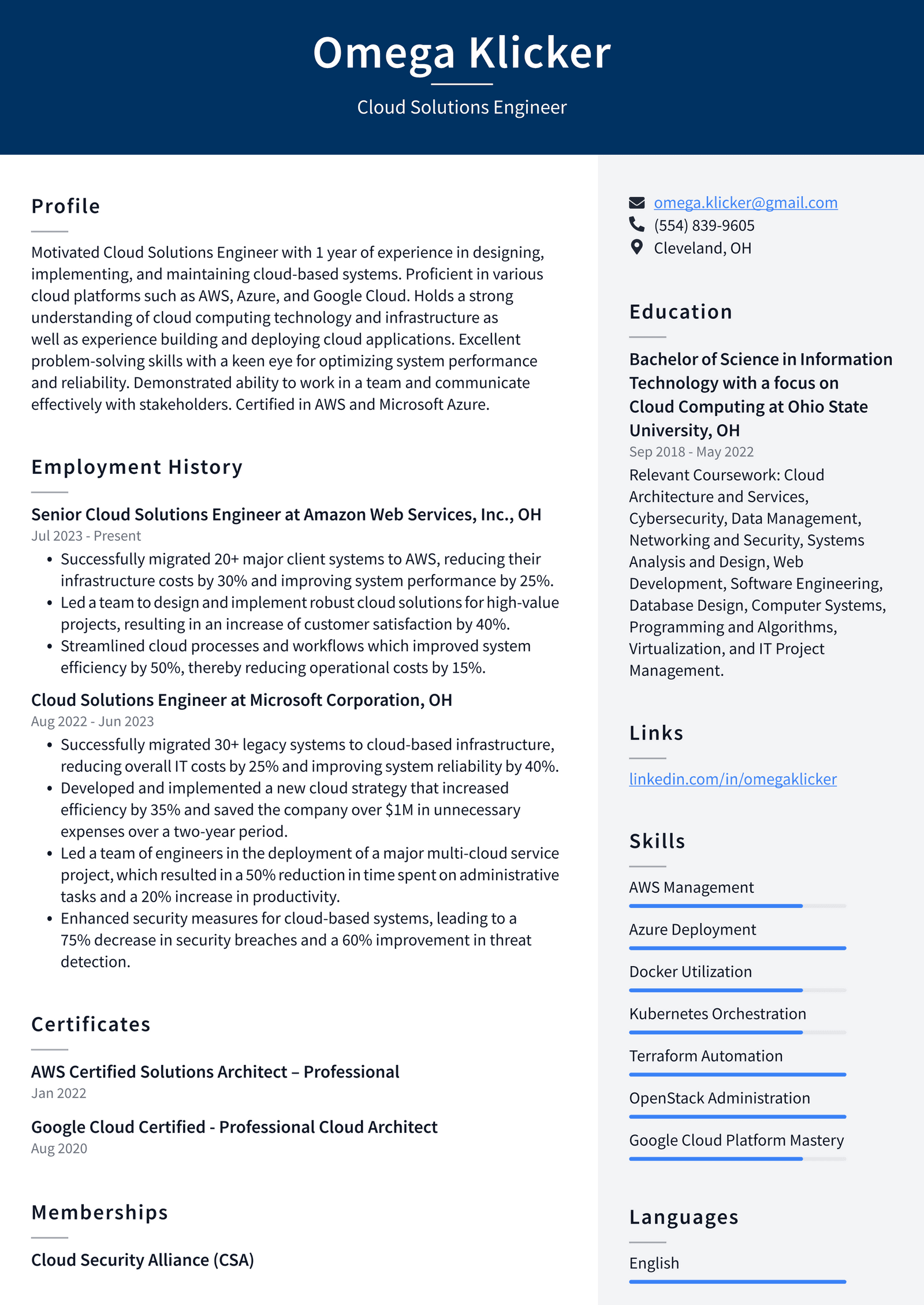 Oracle Cloud Solutions Engineer Resume Examples Resumecat