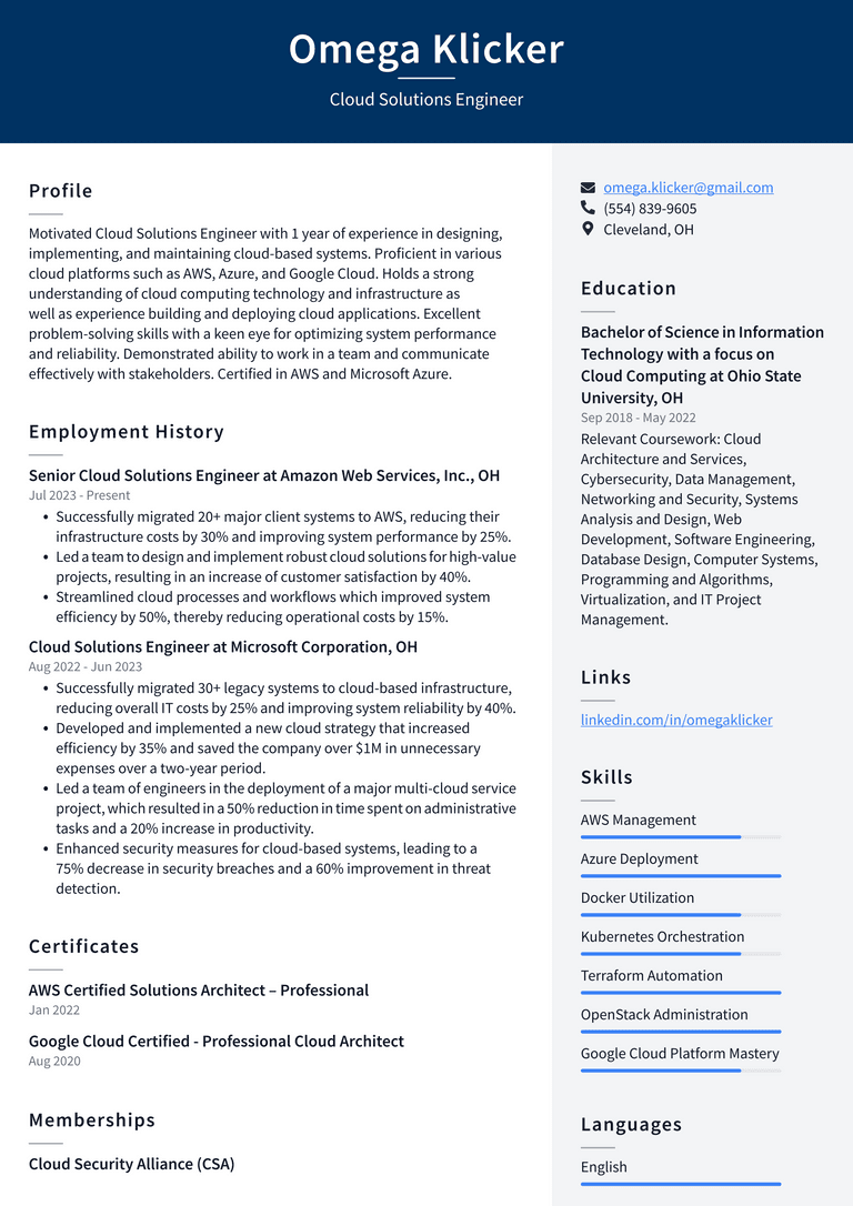 Oracle Cloud Solutions Engineer Resume Examples | ResumeCat