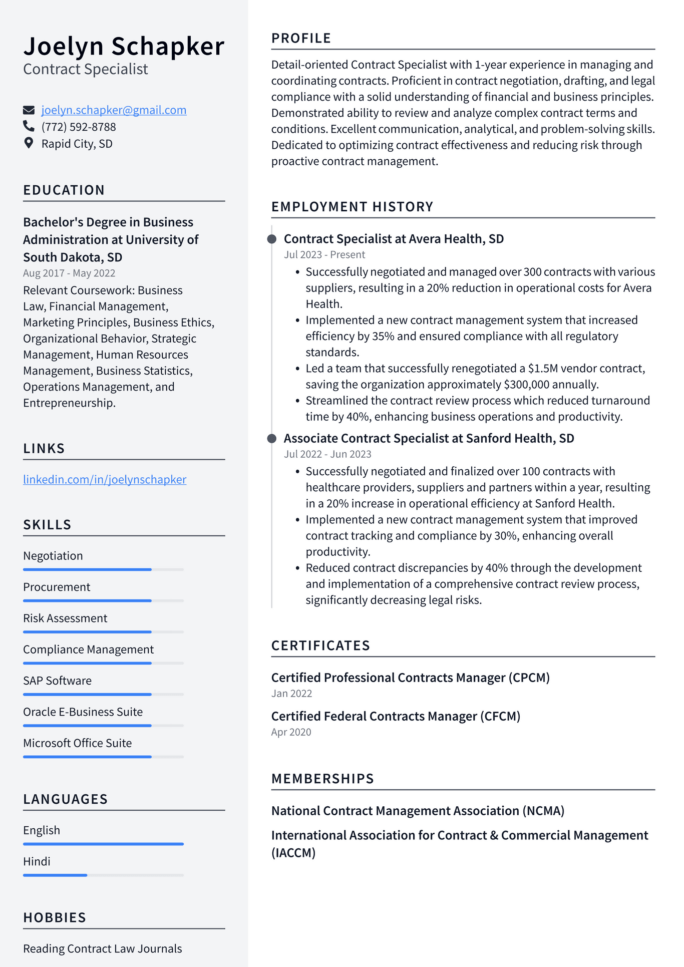 Oracle Contract Specialist Resume Examples Resumecat