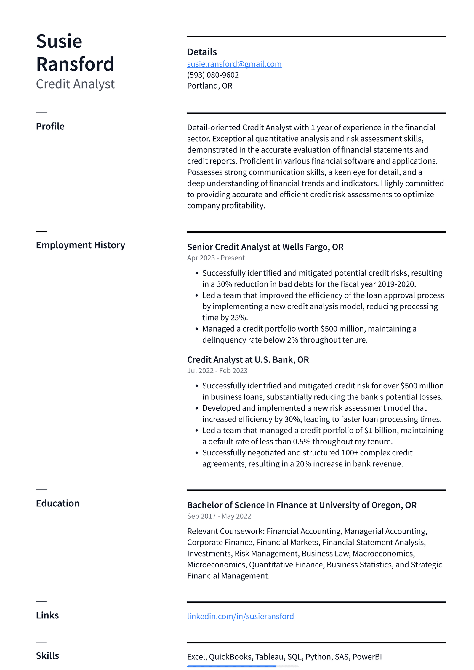 Oracle Credit Analyst Resume Examples | ResumeCat
