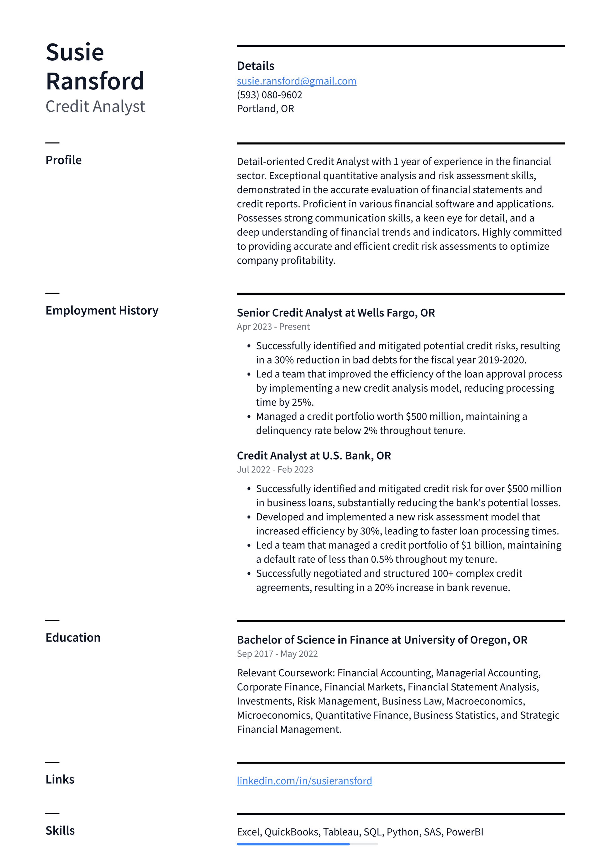 Oracle Credit Analyst Resume Examples | ResumeCat
