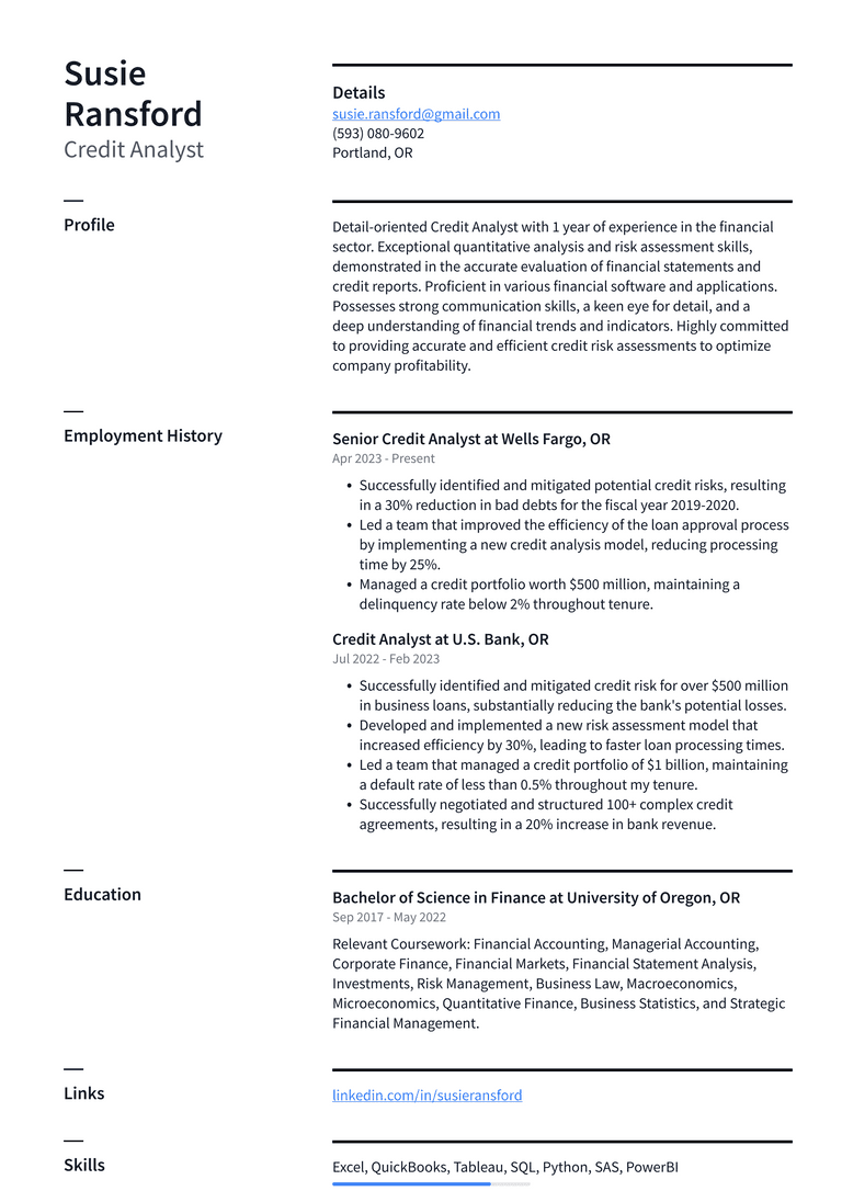 Oracle Credit Analyst Resume Examples | ResumeCat