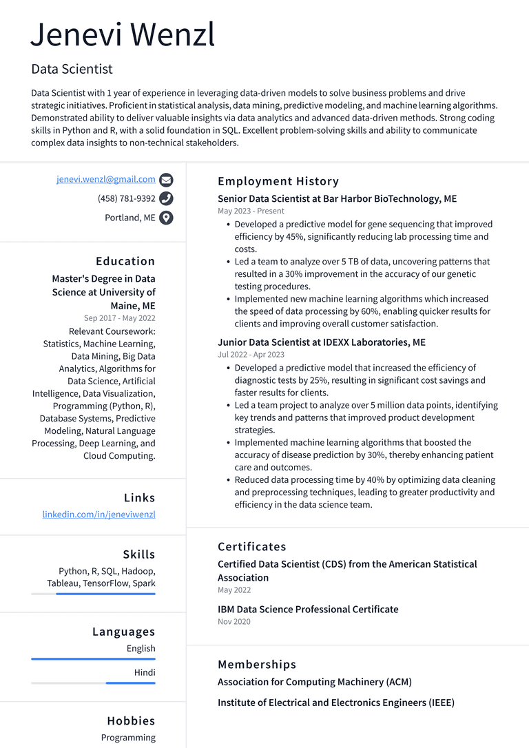 Oracle Data Scientist Resume Examples | ResumeCat