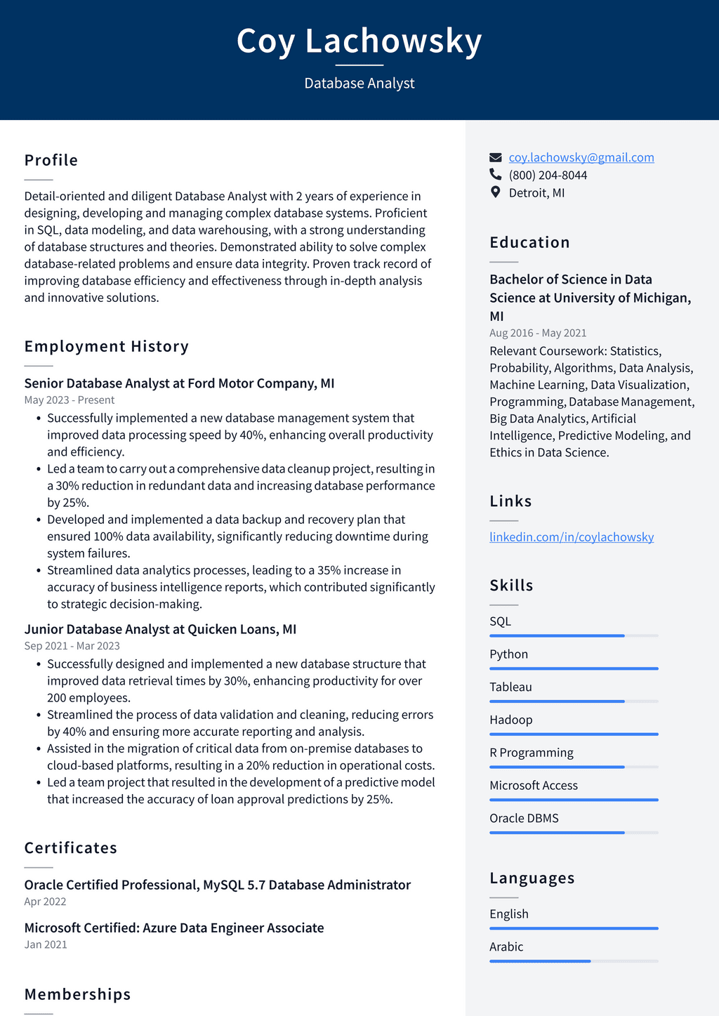 Oracle Database Analyst Resume Examples | ResumeCat