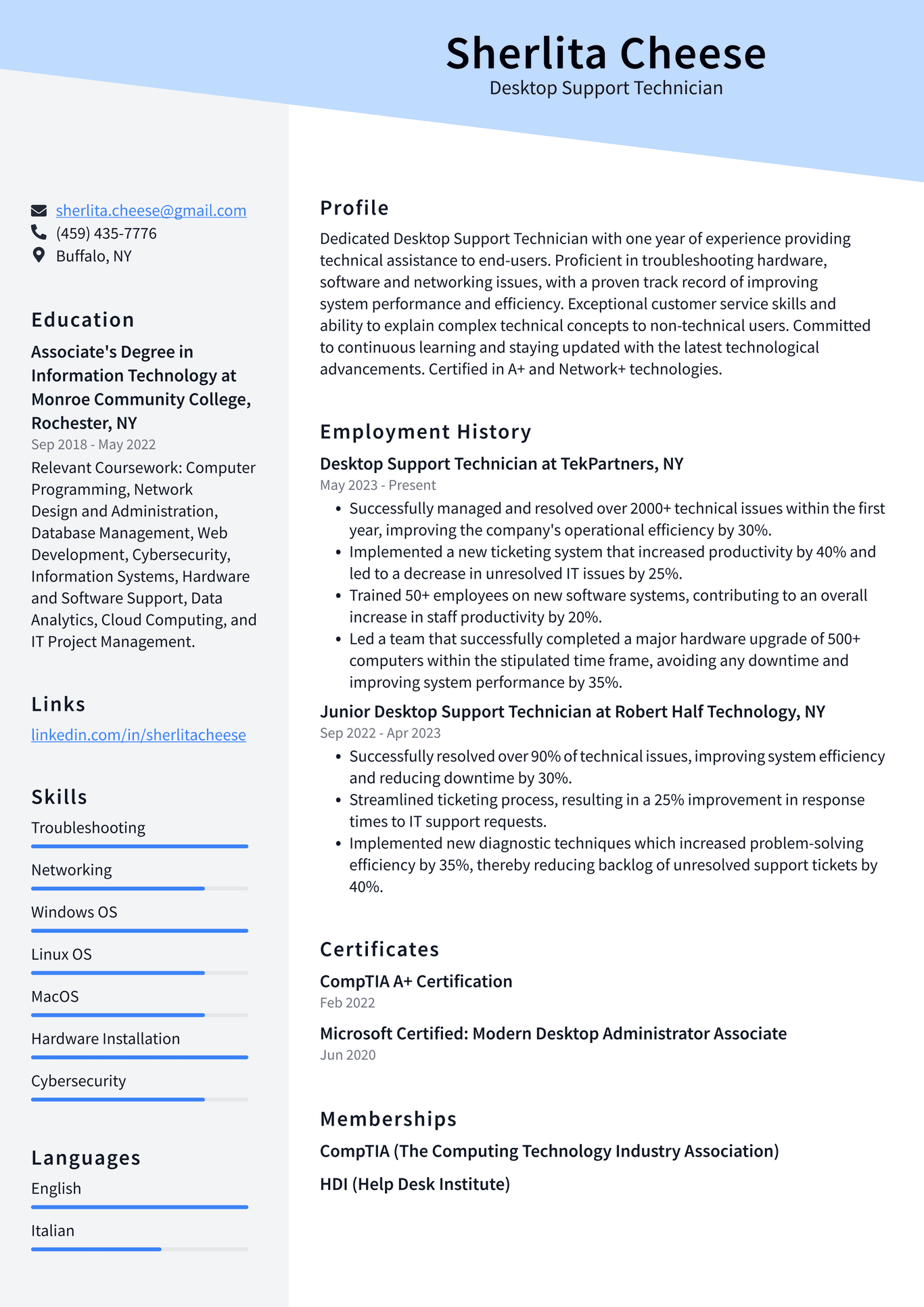 Oracle Desktop Support Technician Resume Examples