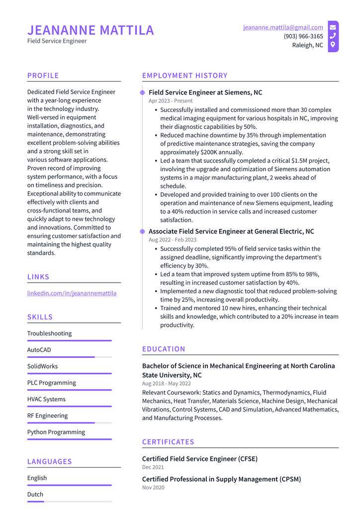 Oracle Field Service Engineer Resume Examples | ResumeCat