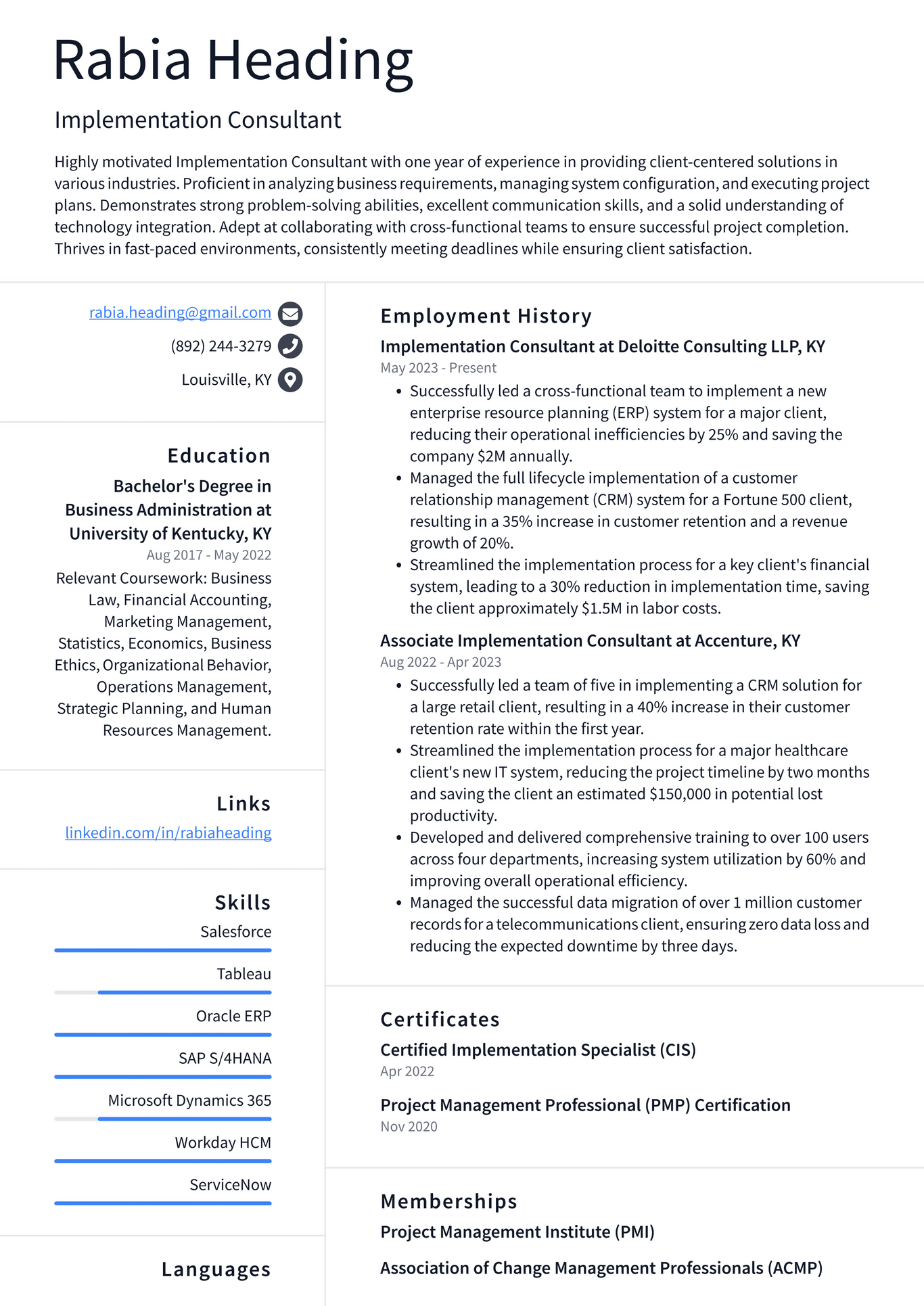 Oracle Implementation Consultant Resume Examples | ResumeCat