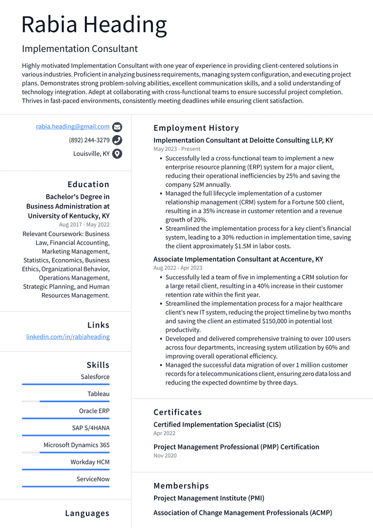 Oracle Implementation Consultant Resume Examples | ResumeCat