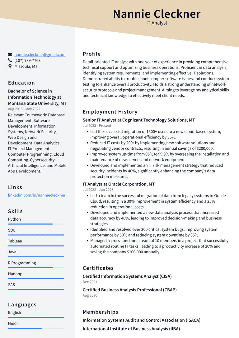 Oracle IT Analyst Resume Examples | ResumeCat