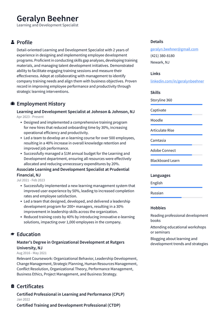 Oracle Learning and Development Specialist Resume Examples