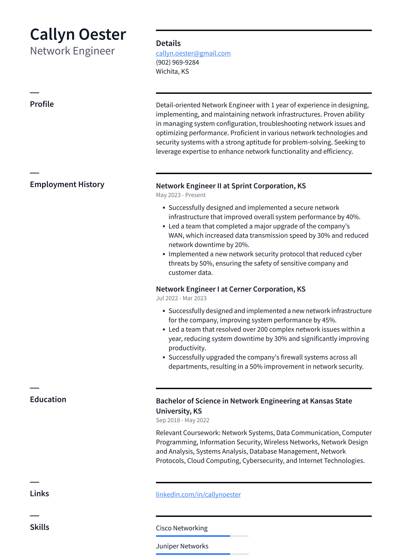 Oracle Network Engineer Resume Examples | ResumeCat