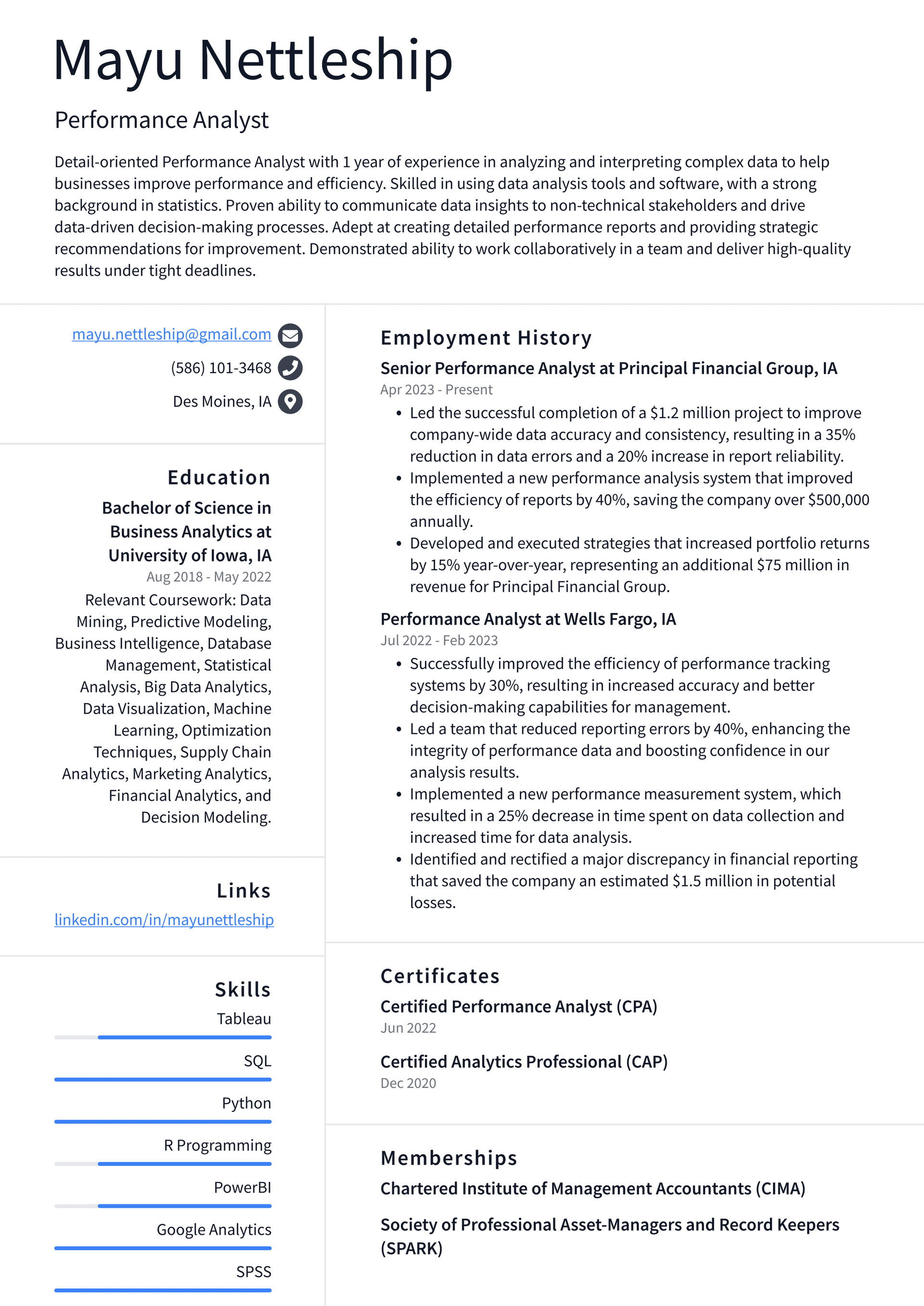 Oracle Performance Analyst Resume Examples Resumecat
