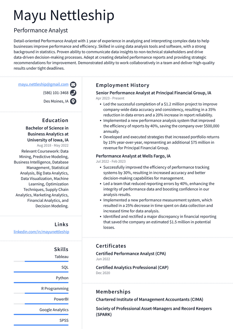 Oracle Performance Analyst Resume Examples | ResumeCat