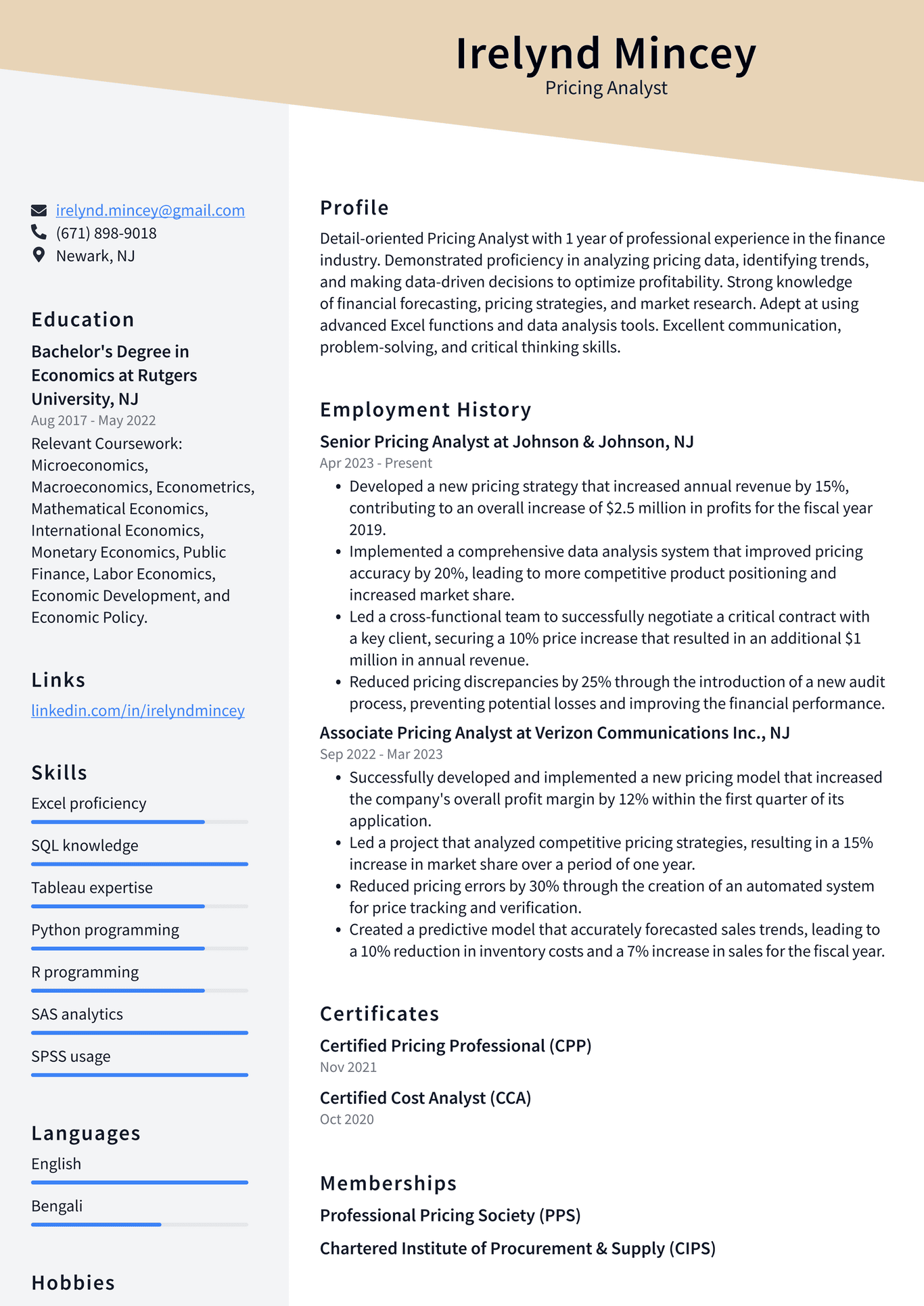 Oracle Pricing Analyst Resume Examples | ResumeCat