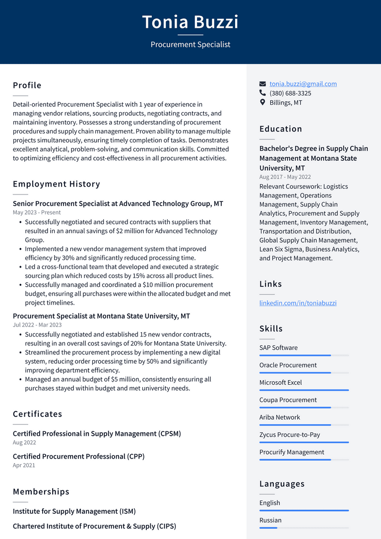 Oracle Procurement Specialist Resume Examples Resumecat