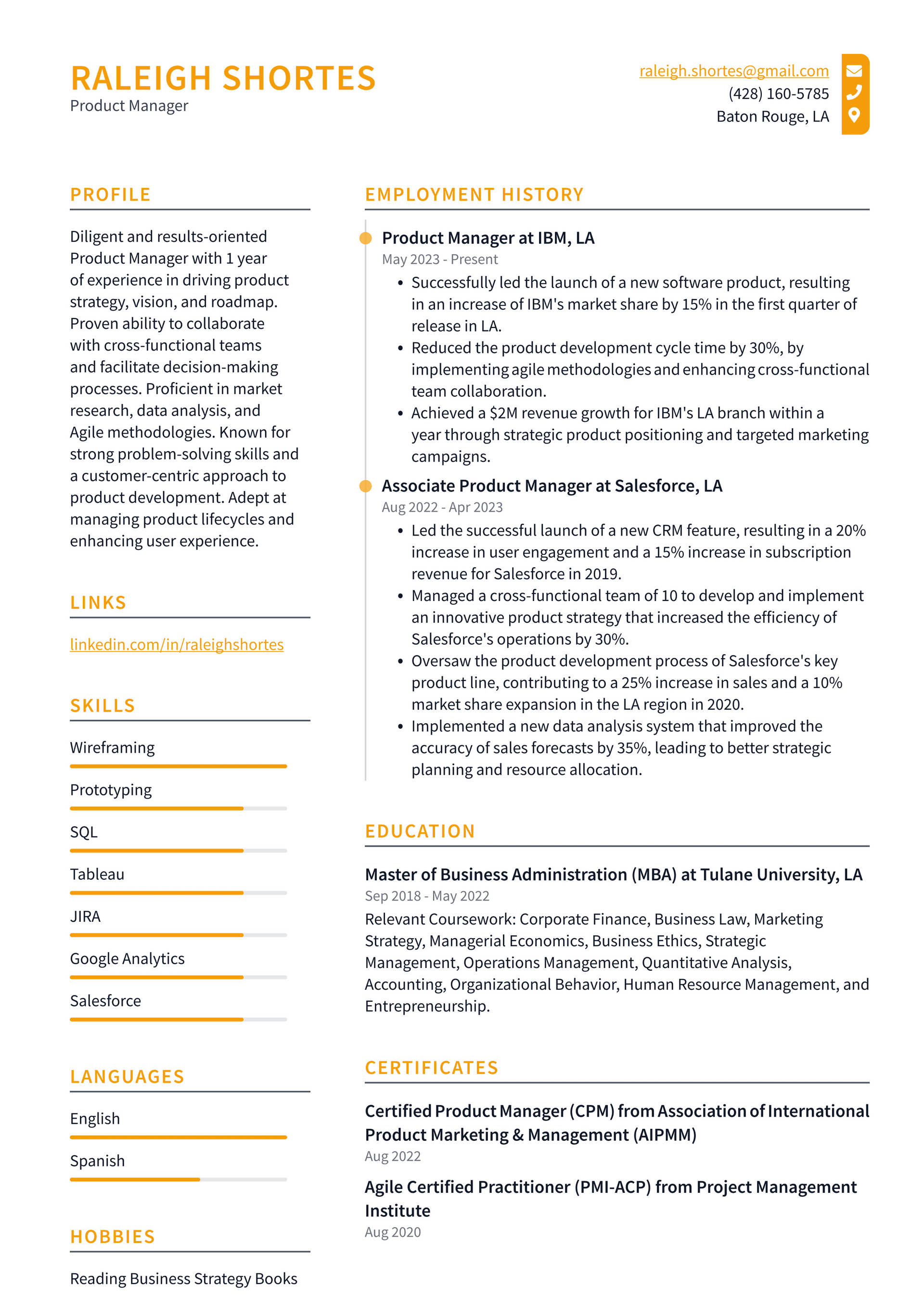 Oracle Product Manager Resume Examples | ResumeCat