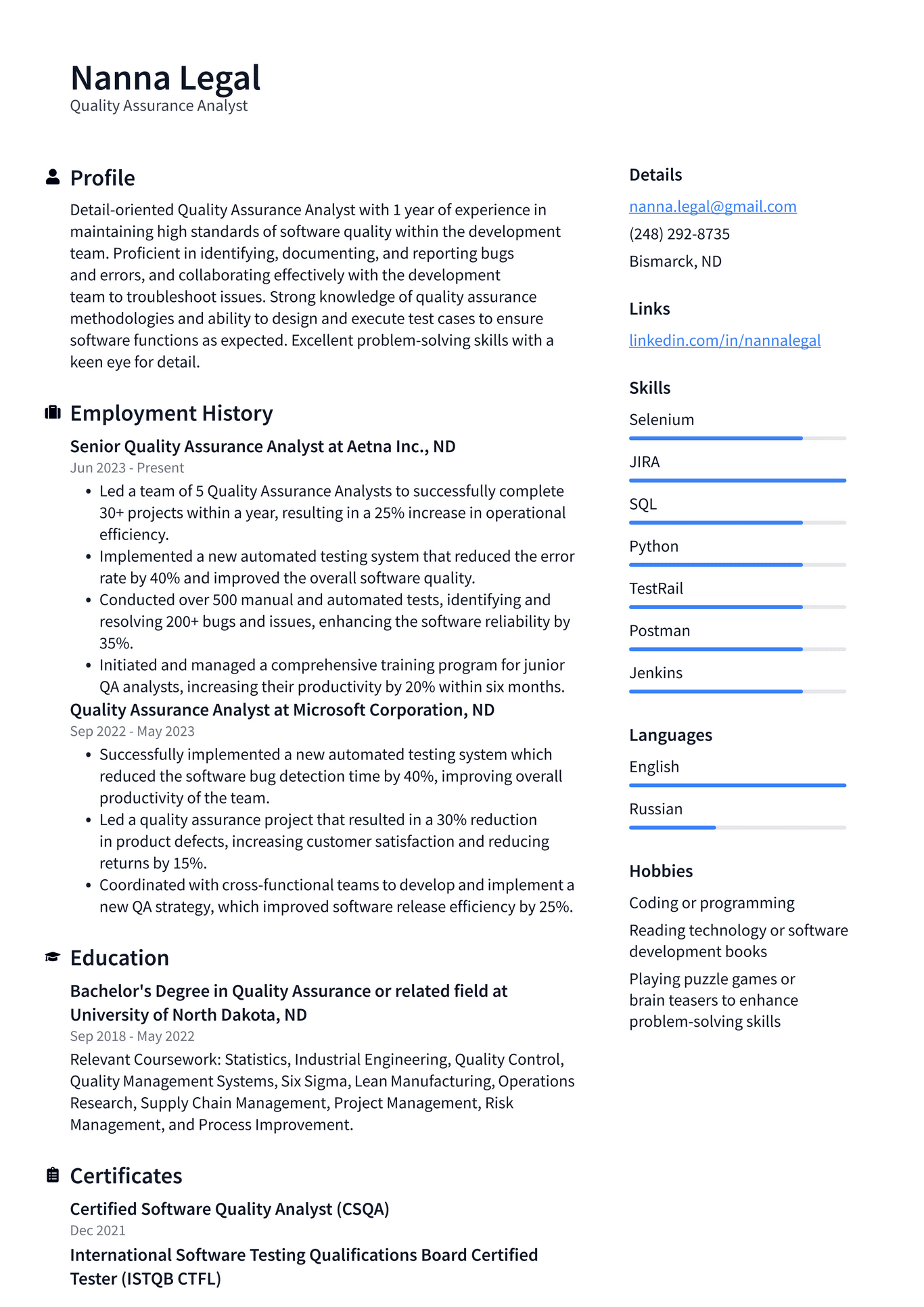 Oracle Quality Assurance Analyst Resume Examples | ResumeCat