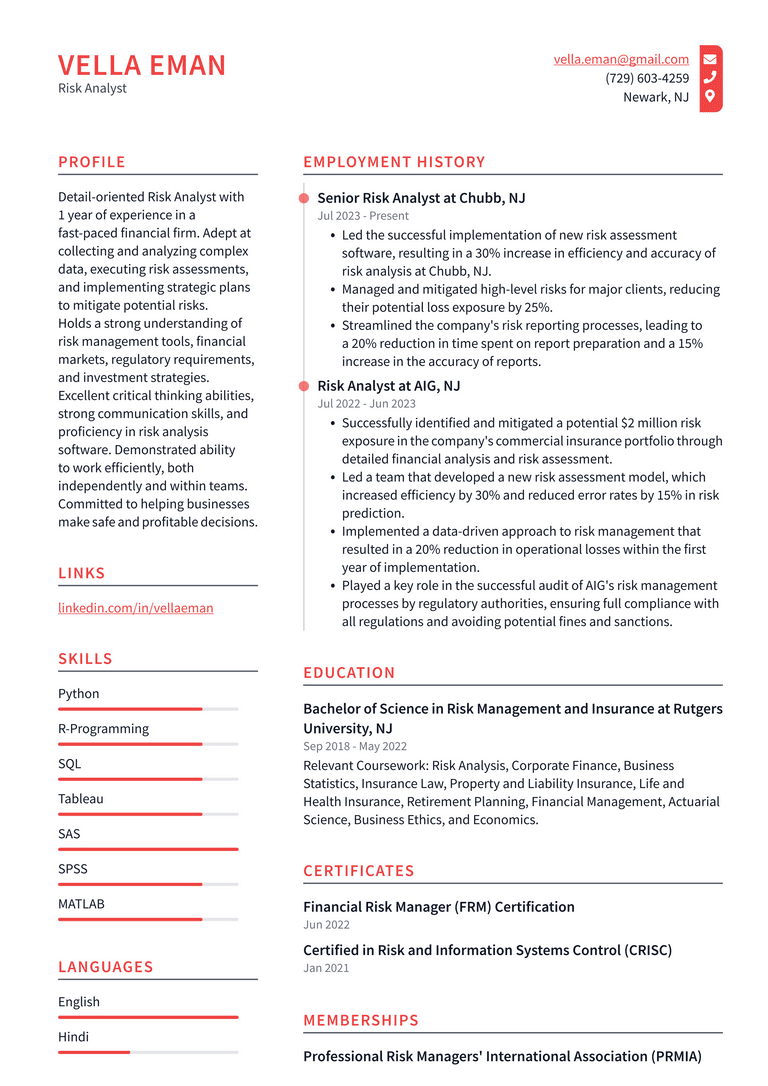 Oracle Risk Analyst Resume Examples | ResumeCat