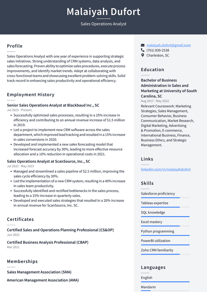 Oracle Sales Operations Analyst Resume Examples | ResumeCat