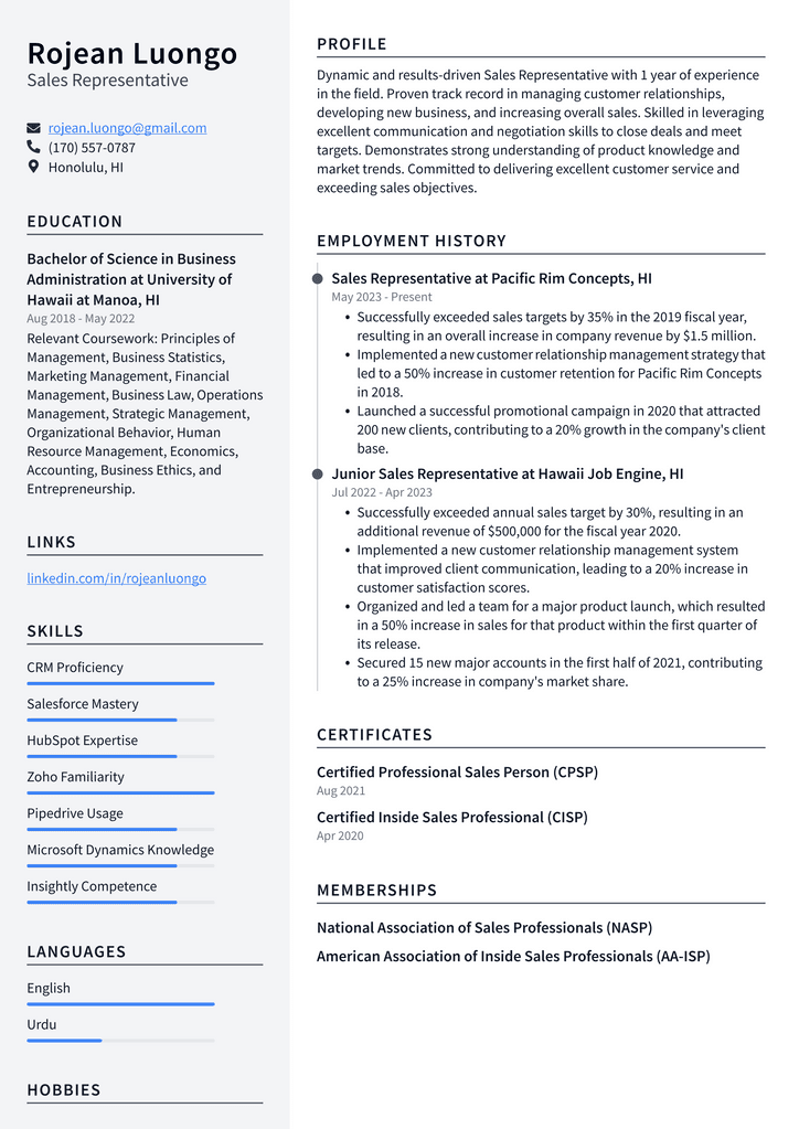 Oracle Sales Representative Resume Examples | ResumeCat