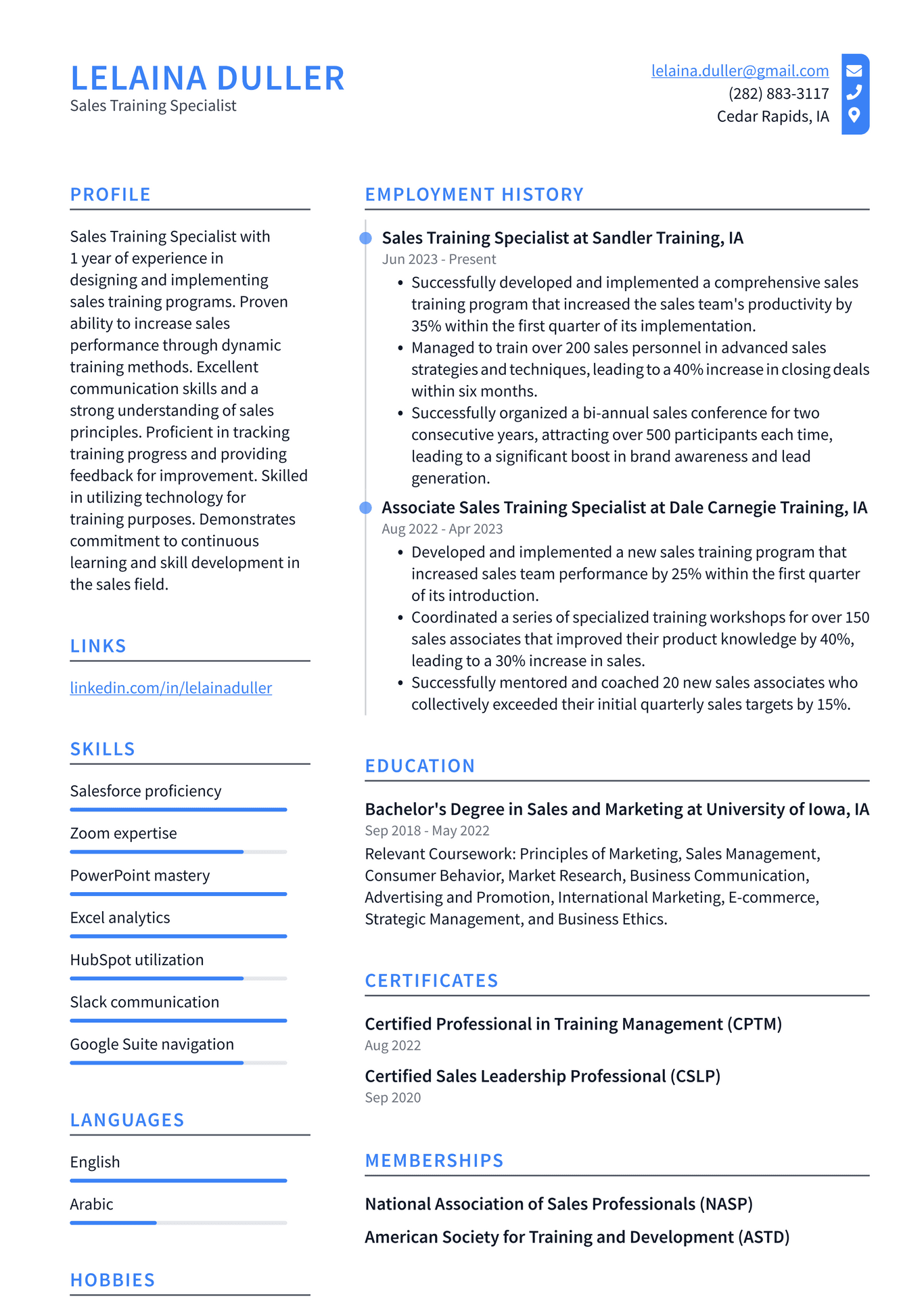 Oracle Sales Training Specialist Resume Examples | ResumeCat