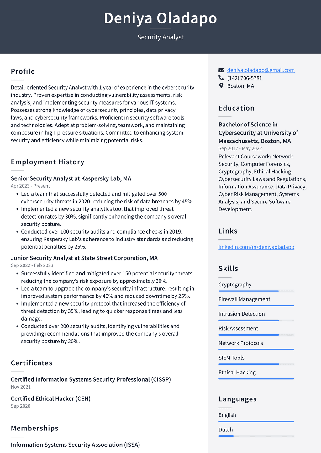 Oracle Security Analyst Resume Examples | ResumeCat