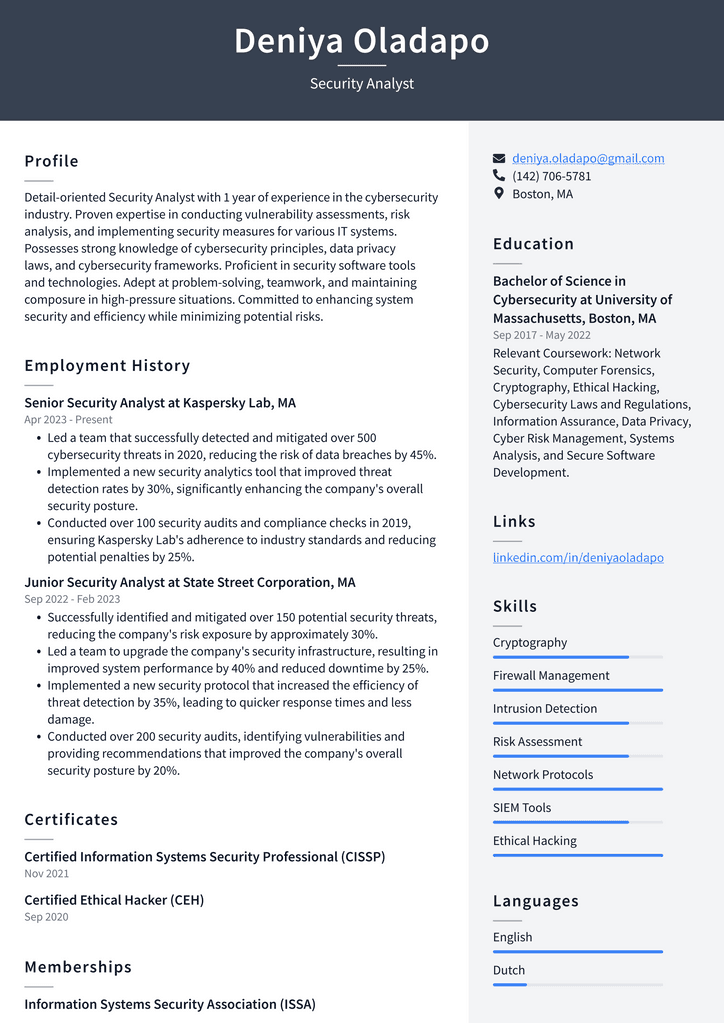 Oracle Security Analyst Resume Examples | ResumeCat