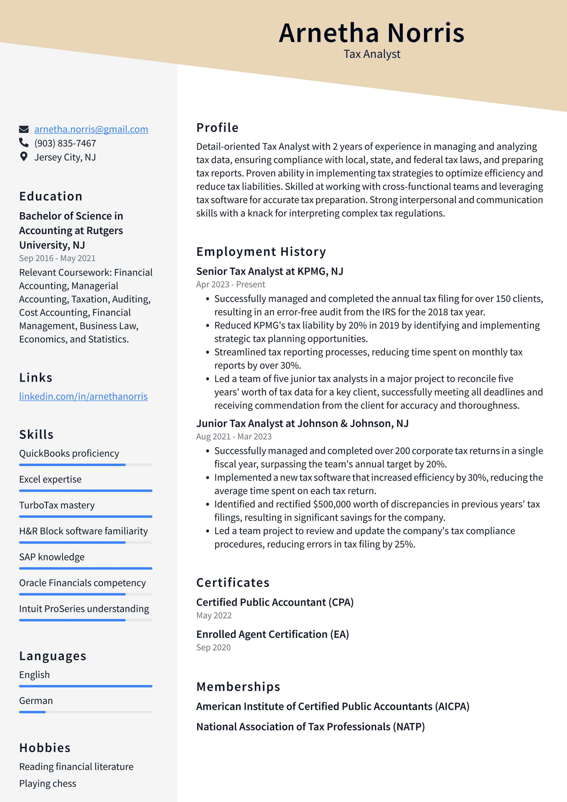 Oracle Tax Analyst Resume Examples | ResumeCat