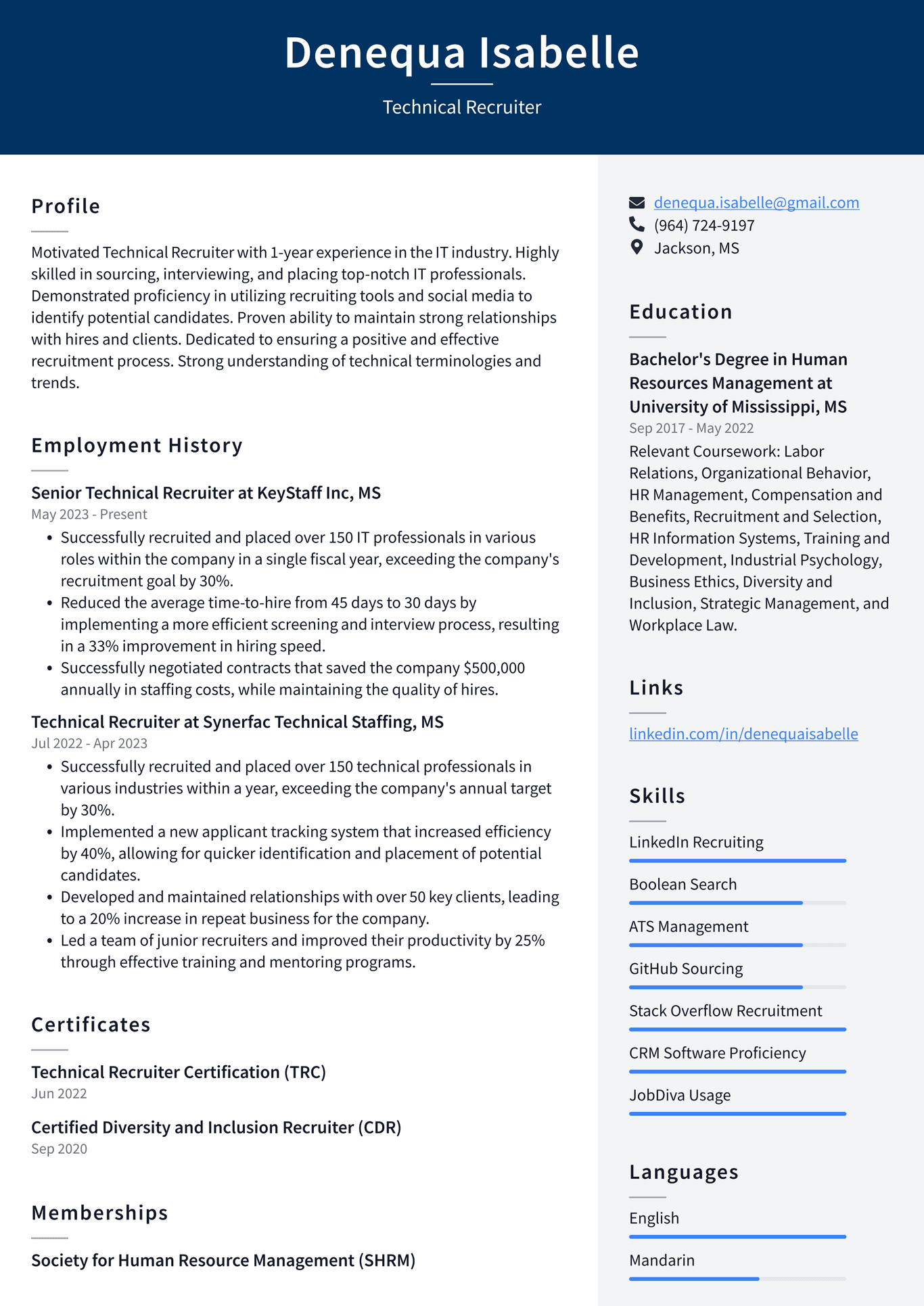 Oracle Technical Recruiter Resume Examples | ResumeCat Oracle Technical Recruiter Resume Examples | ResumeCat