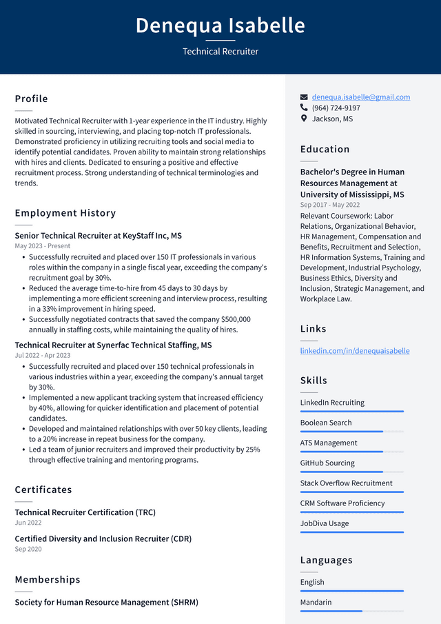 Oracle Technical Recruiter Resume Examples | ResumeCat Oracle Technical Recruiter Resume Examples | ResumeCat