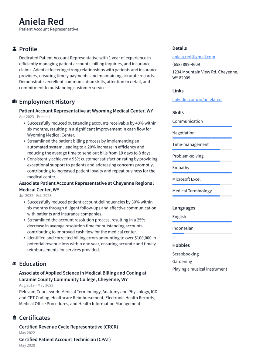 Top 17 Patient Account Representative Resume Objective Examples