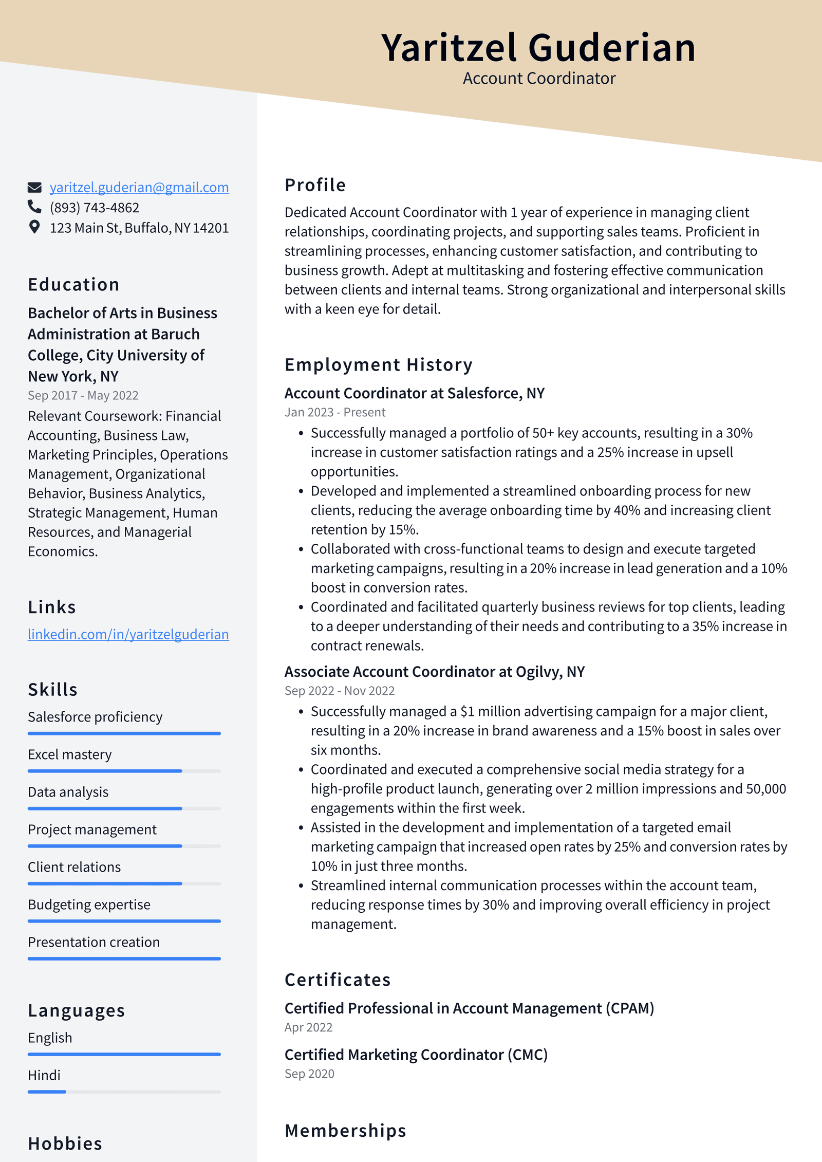Pinterest Account Coordinator Resume Examples | ResumeCat