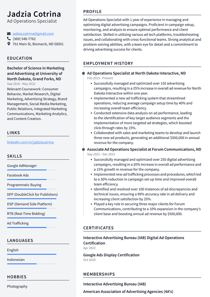 Pinterest Ad Operations Specialist Resume Examples