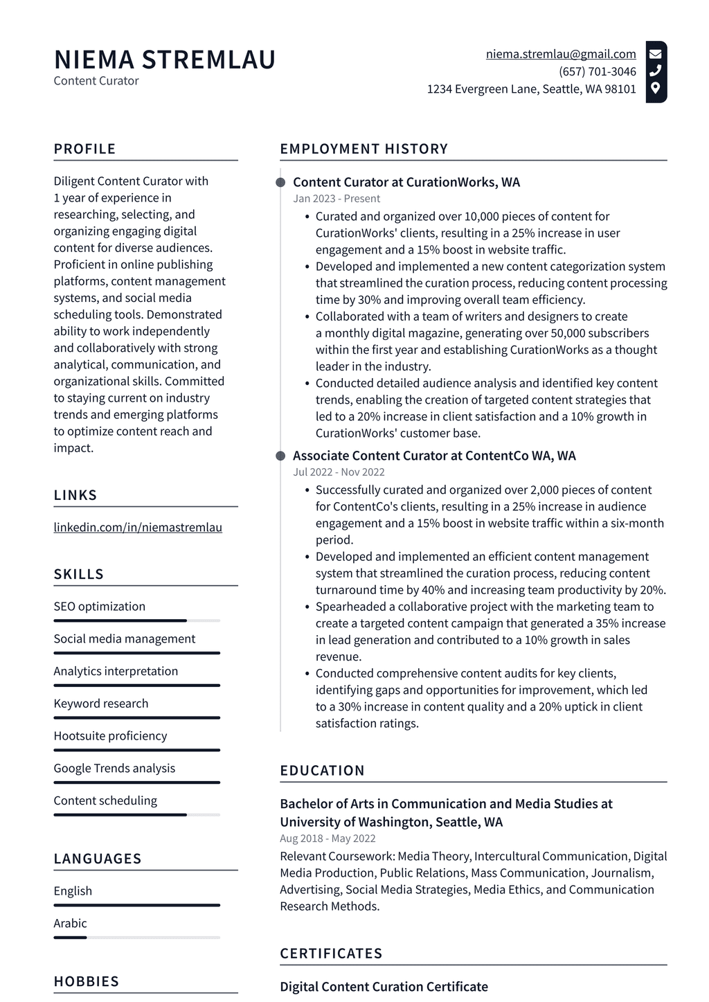 Pinterest Content Curator Resume Examples | ResumeCat