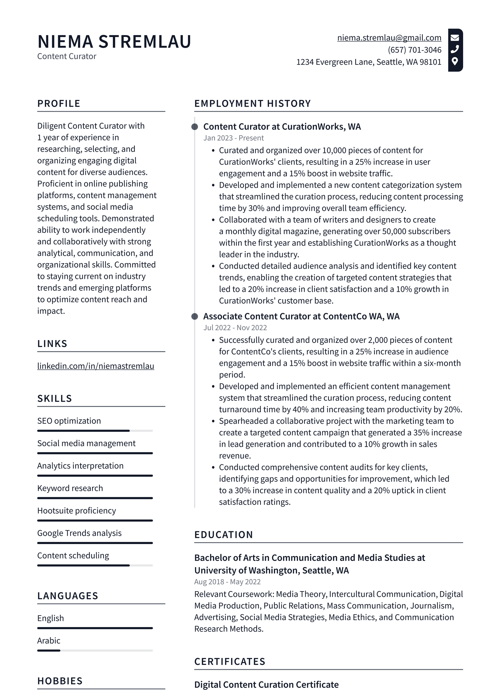 Pinterest Content Curator Resume Examples | ResumeCat