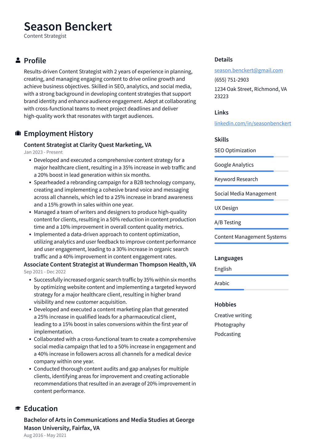 Pinterest Content Strategist Resume Examples | ResumeCat