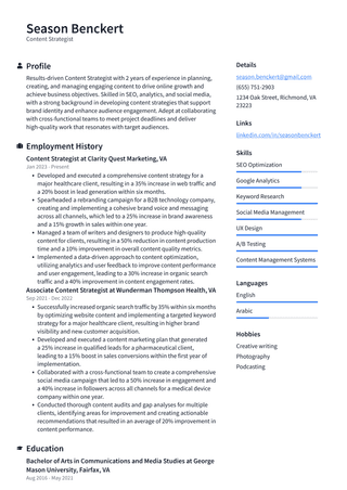 Pinterest Content Strategist Resume Examples | ResumeCat