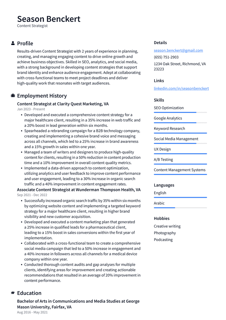 Pinterest Content Strategist Resume Examples | ResumeCat