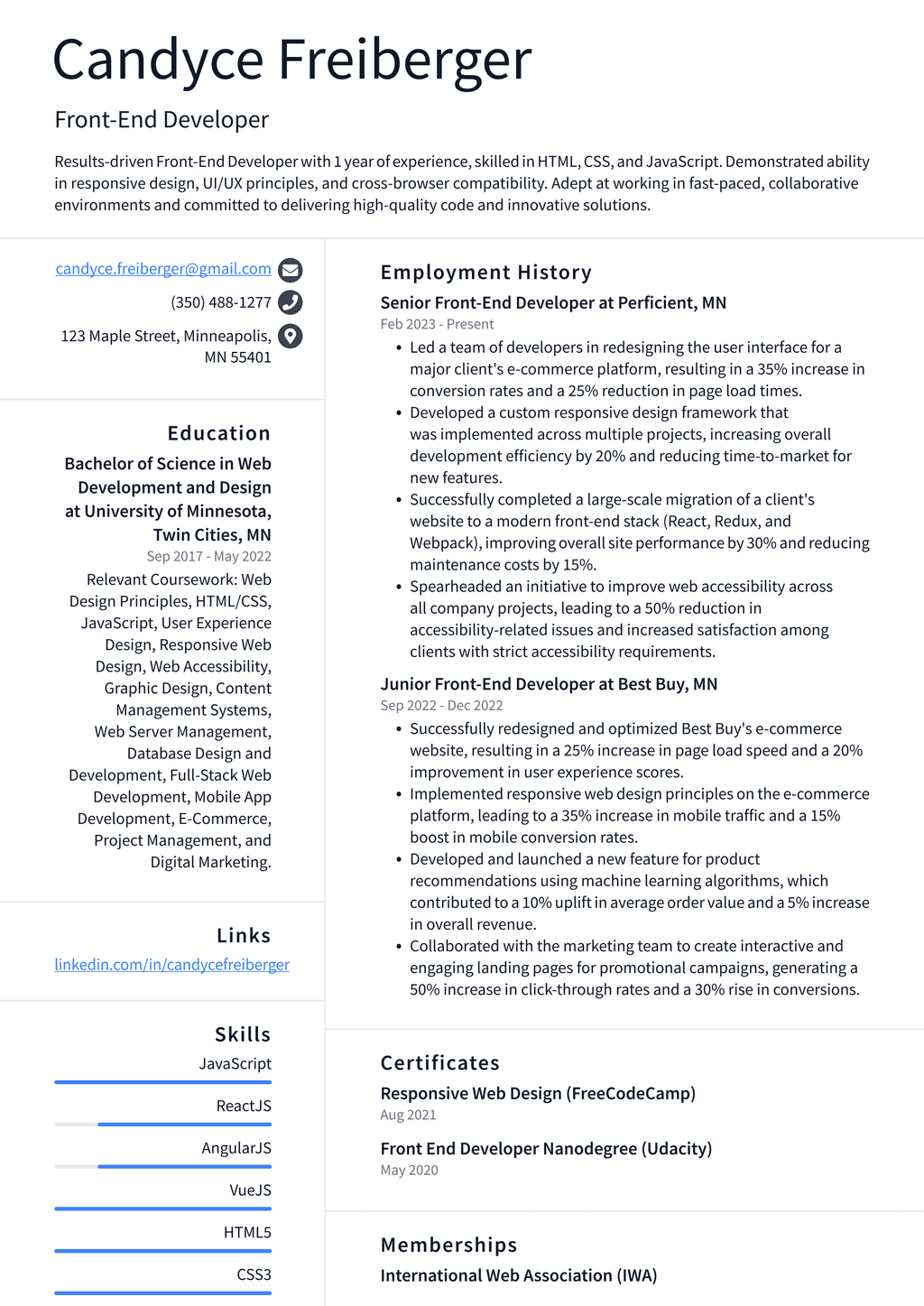 Pinterest Front End Developer Resume Examples Resumecat 