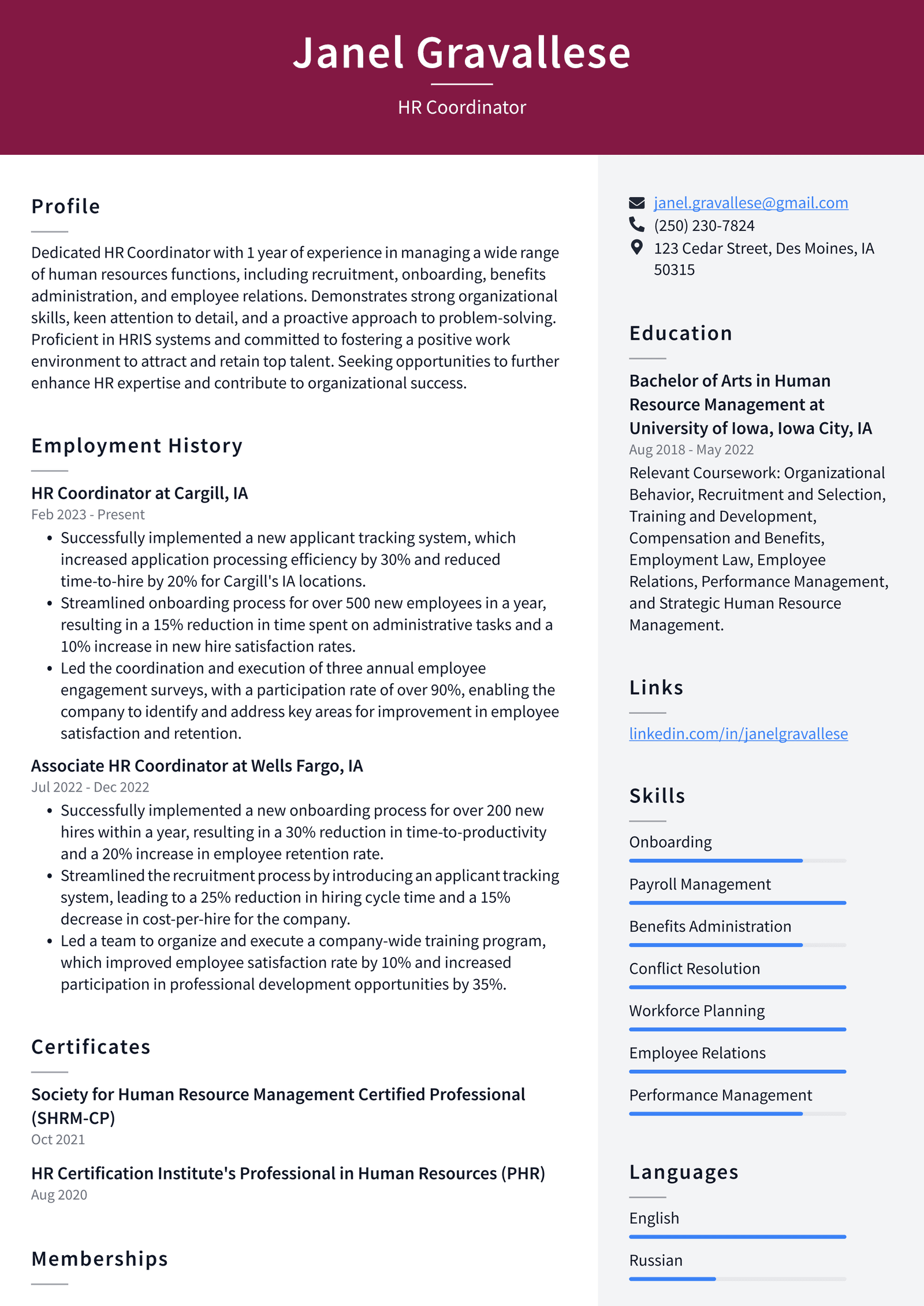 Pinterest HR Coordinator Resume Examples | ResumeCat