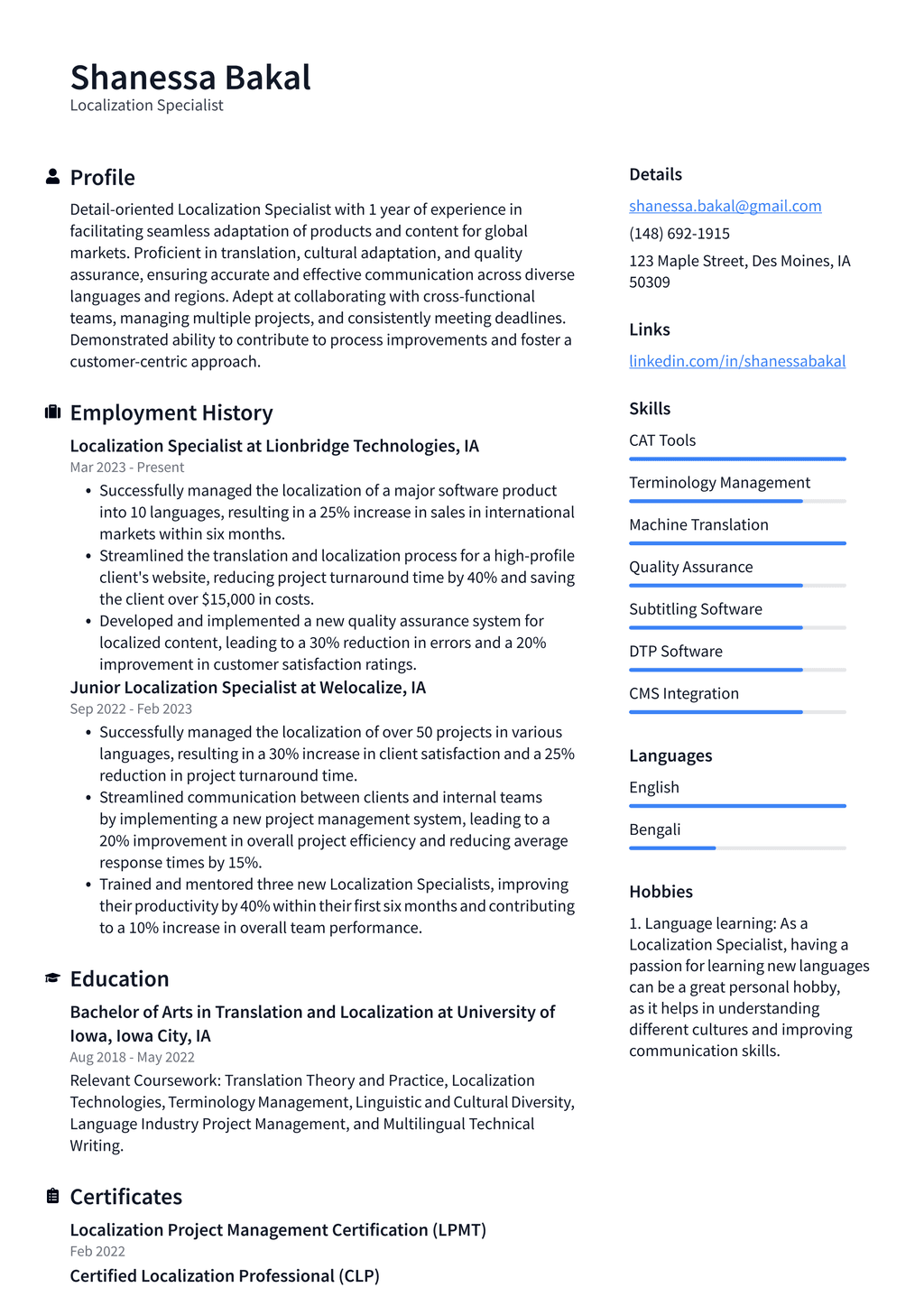 Pinterest Localization Specialist Resume Examples