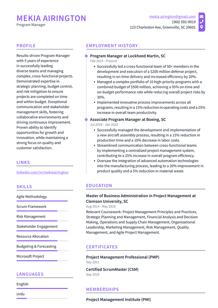Pinterest Program Manager Resume Examples | ResumeCat