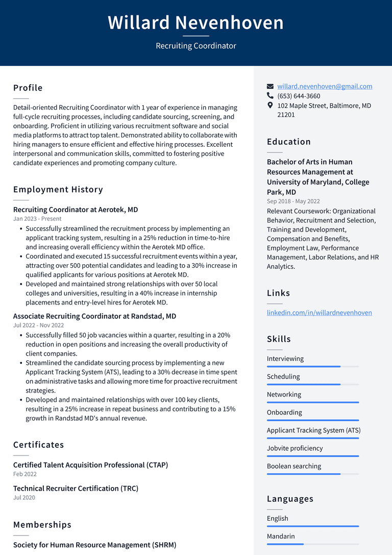 Pinterest Recruiting Coordinator Resume Examples | ResumeCat
