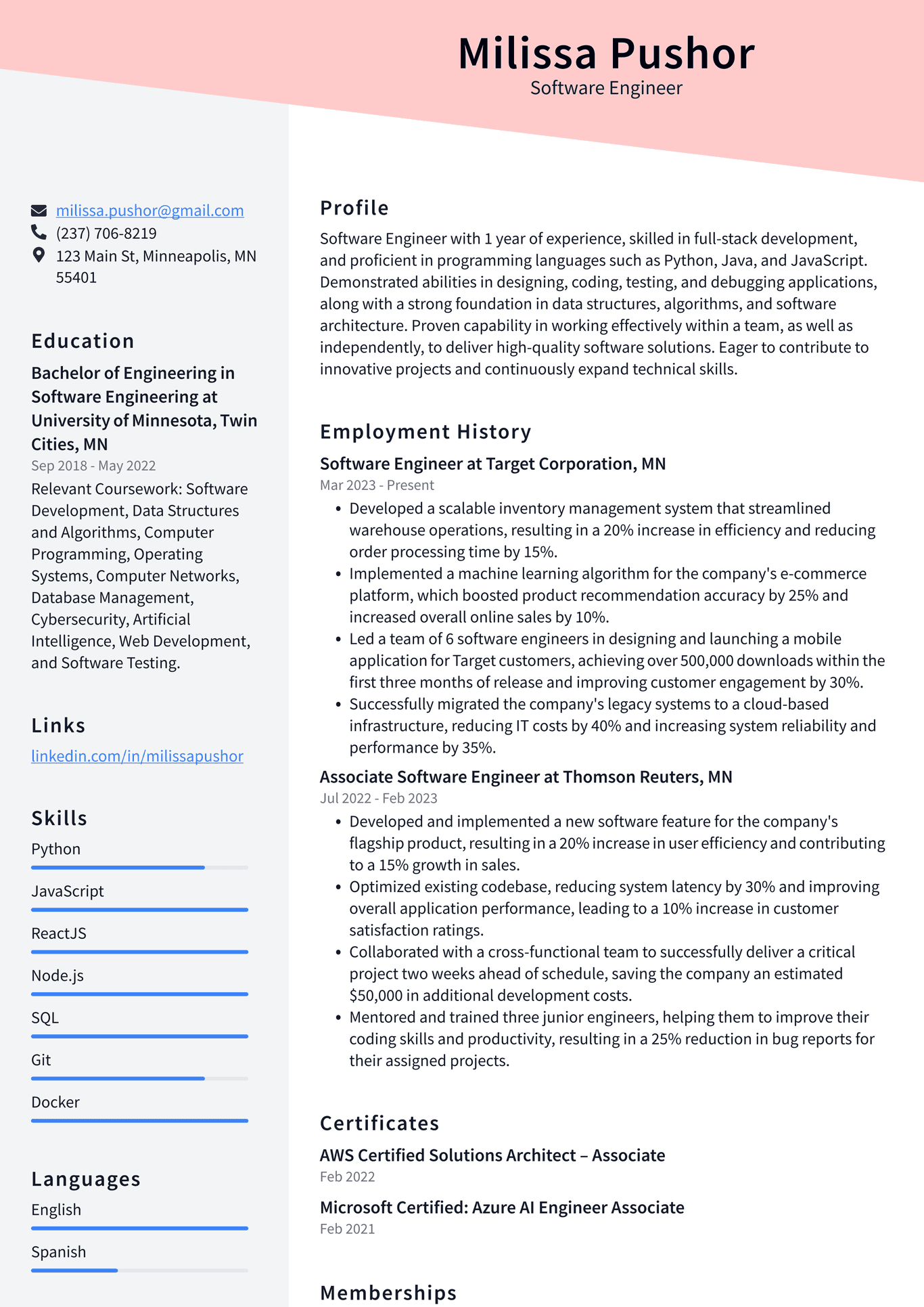 Pinterest Software Engineer Resume Examples | ResumeCat