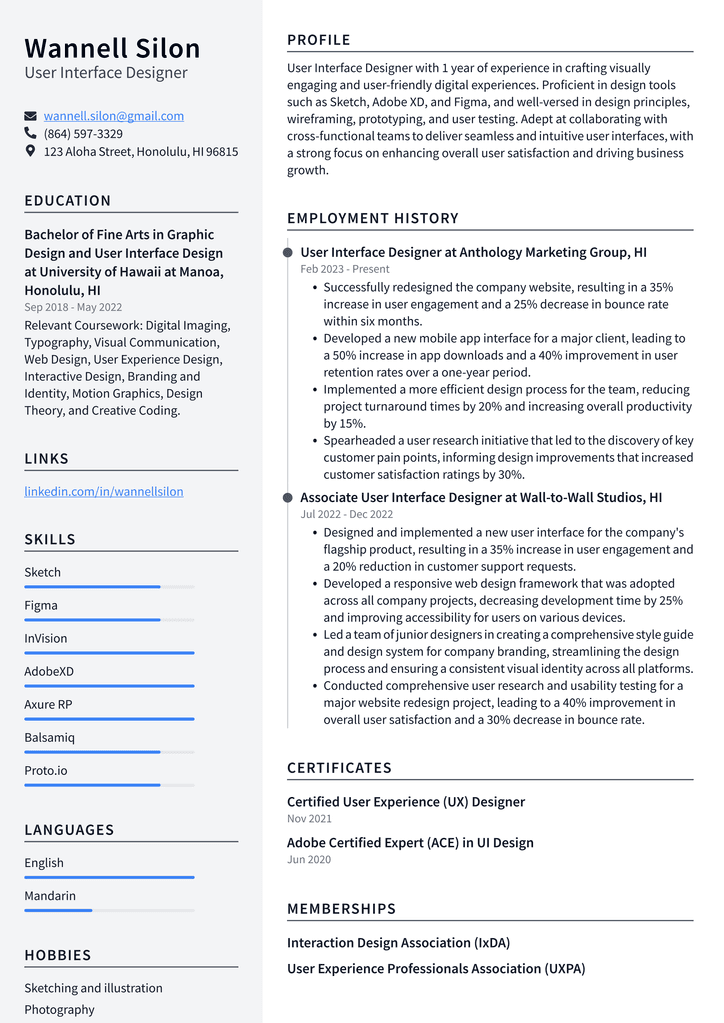 Pinterest User Interface Designer Resume Examples