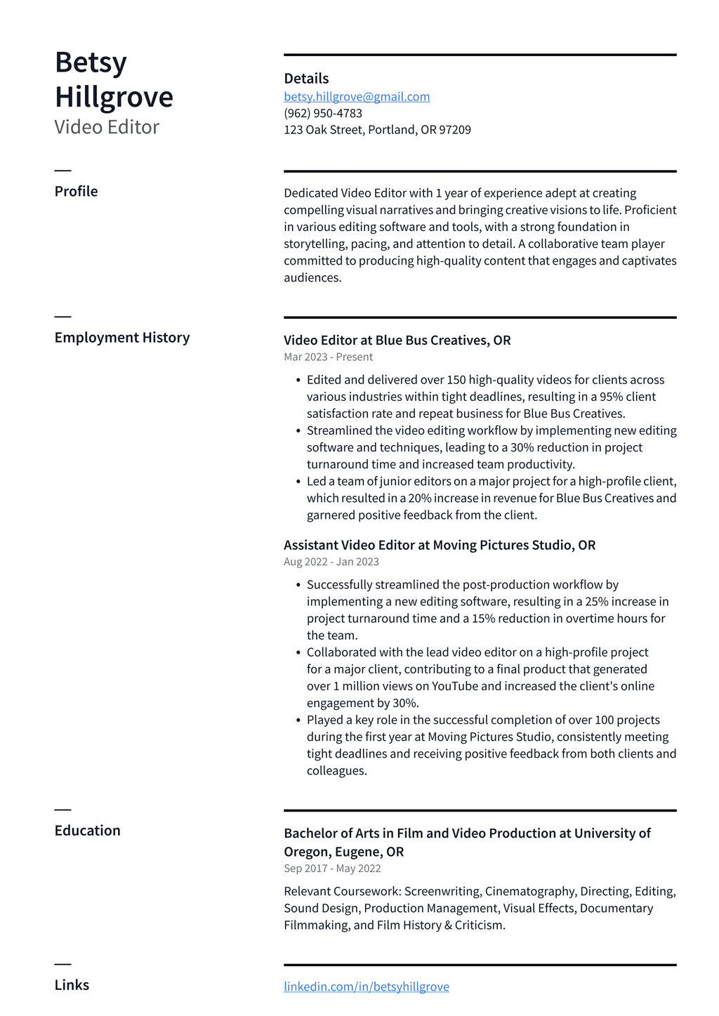 Pinterest Video Editor Resume Examples | ResumeCat