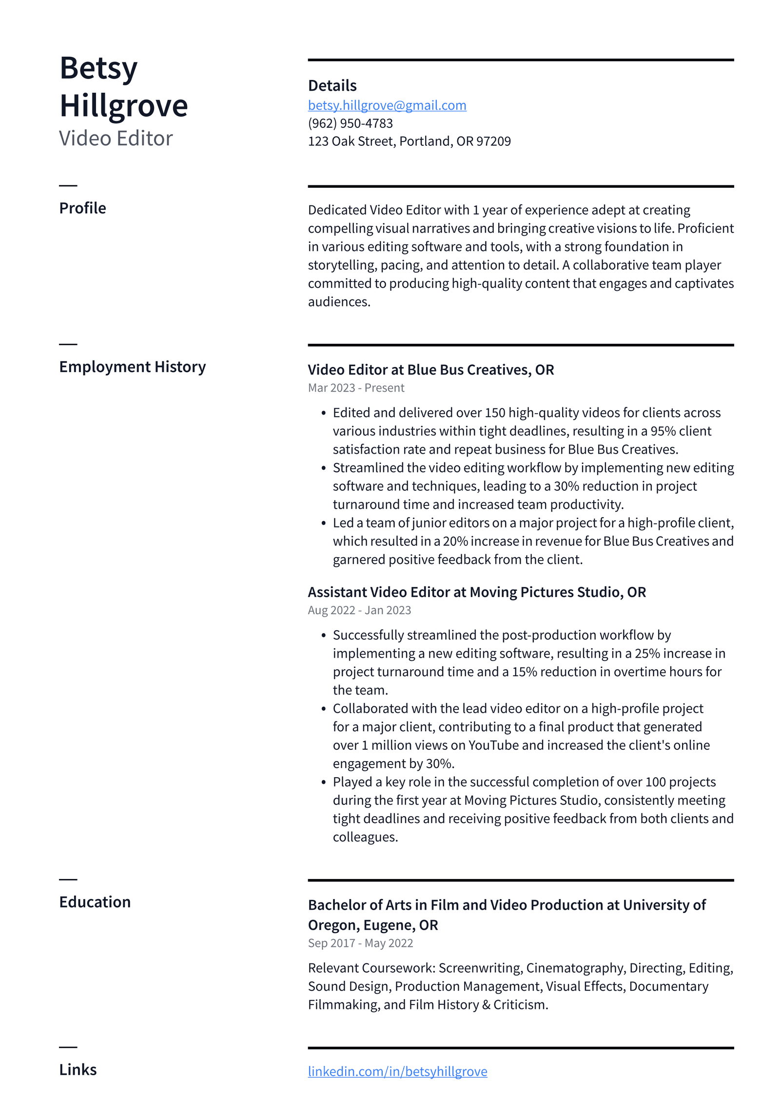 Pinterest Video Editor Resume Examples | ResumeCat