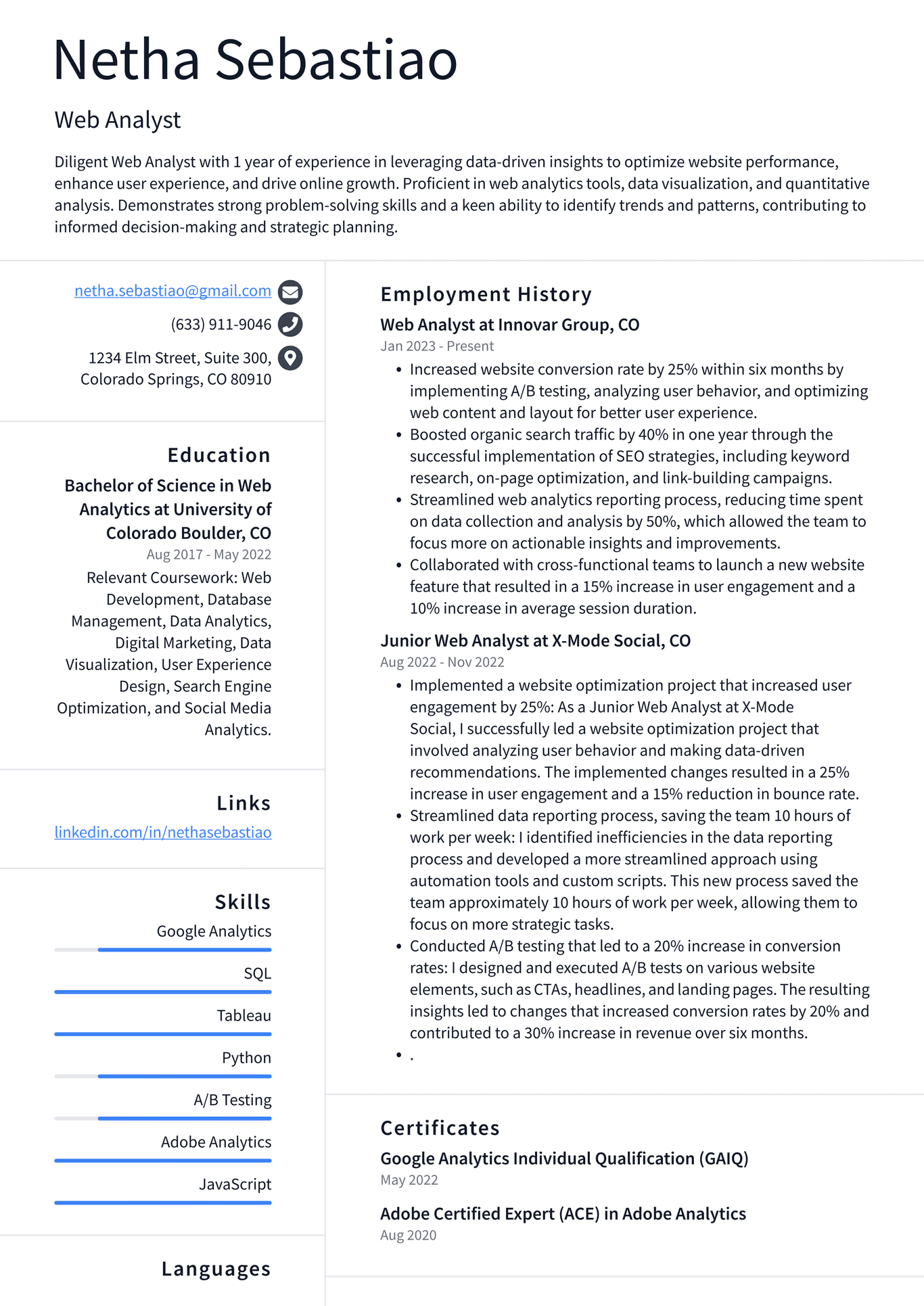 Pinterest Web Analyst Resume Examples | ResumeCat